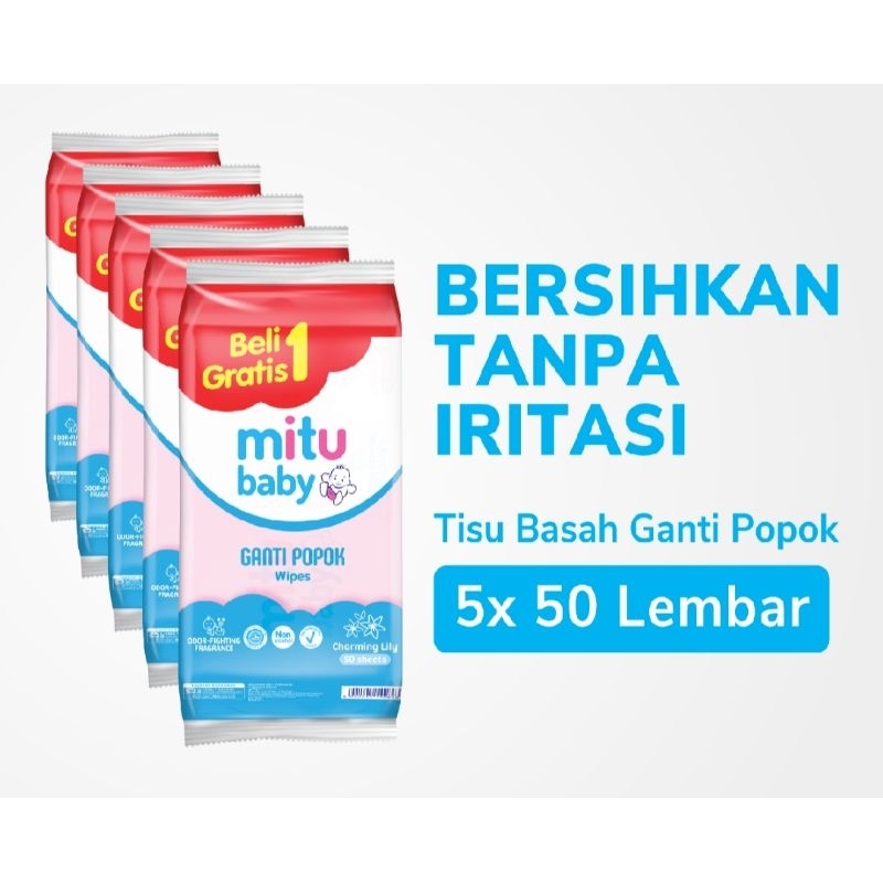 Jual TISSU BASAH MITU 250 LEMBAR ( 5 PACK X 50 SHEETS Bukan 5 banded ...