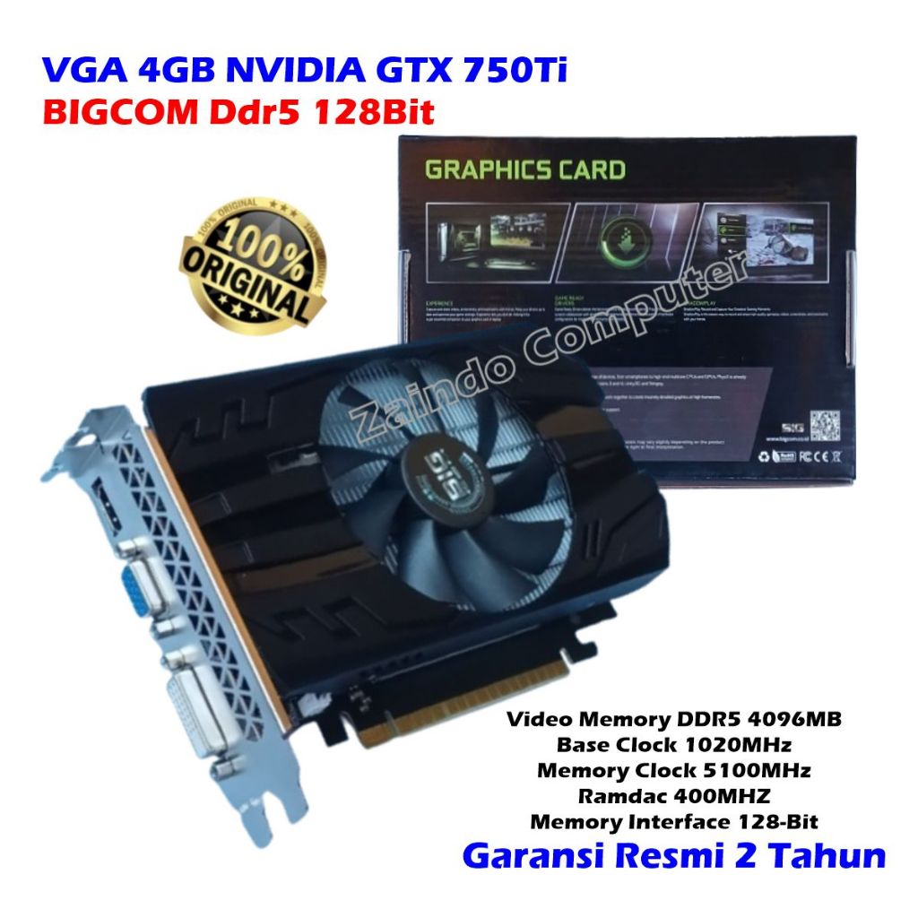Jual VGA GAMING BIGCOM Nvidia GTX 750 Ti 4GB DDR5 128BIT- VGA 4GB ...