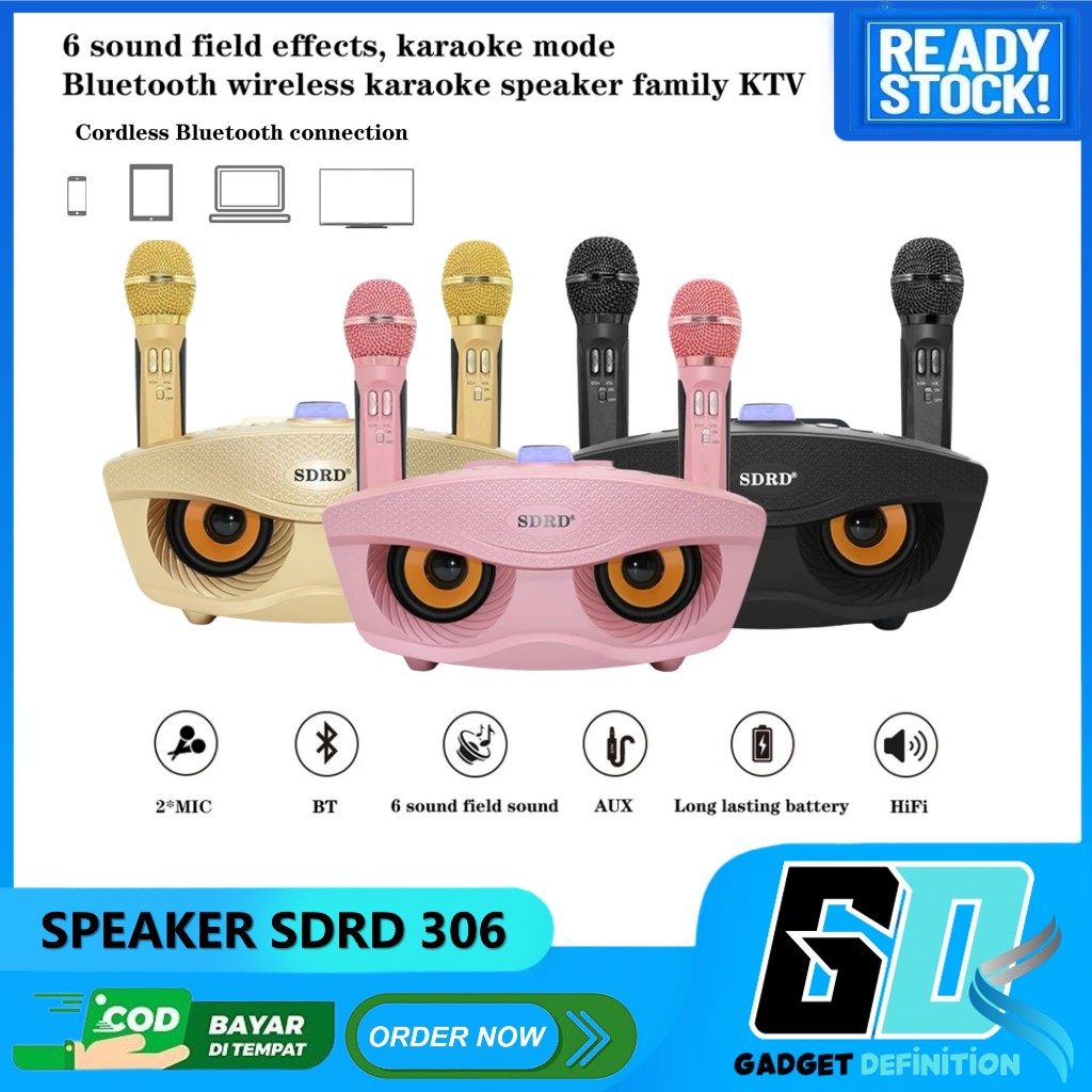 Jual SDRD SD 306 SPEAKER KARAOKE BLUETOOH SDRD SD306 DENGAN 2 MICROPHONE WIRELESS | Shopee Indonesia
