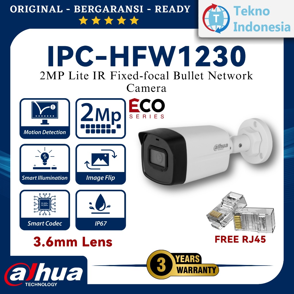 Jual Dahua Eco Series IPC HFW1230 2MP Lite IR Fixed Bullet IP Camera CCTV Outdoor | Shopee Indonesia
