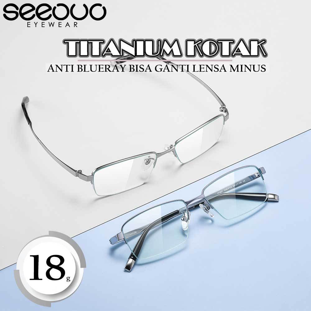 Jual Seeouo Kacamata Antiradiasi Blueray Model Half Rim Kotak Titanium Light Frame Business ...