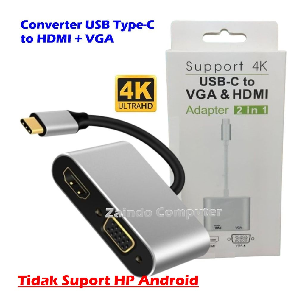 Jual CONVERTER USB TYPE C TO HDMI + VGA ADAPTER 2 IN 1 SUPPORT 4K TYPE C TO HDMI CONVERTER USB ...