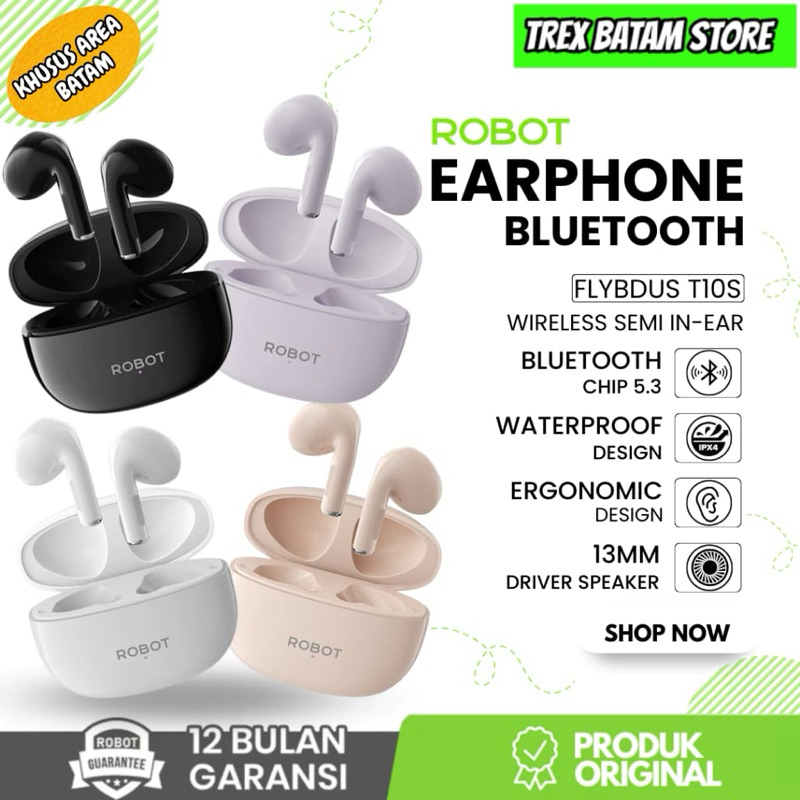 Jual ROBOT EARPHONE BLUETOOTH T10s FLYBUDS NEW DESIGN 2024 [ BATAM ...