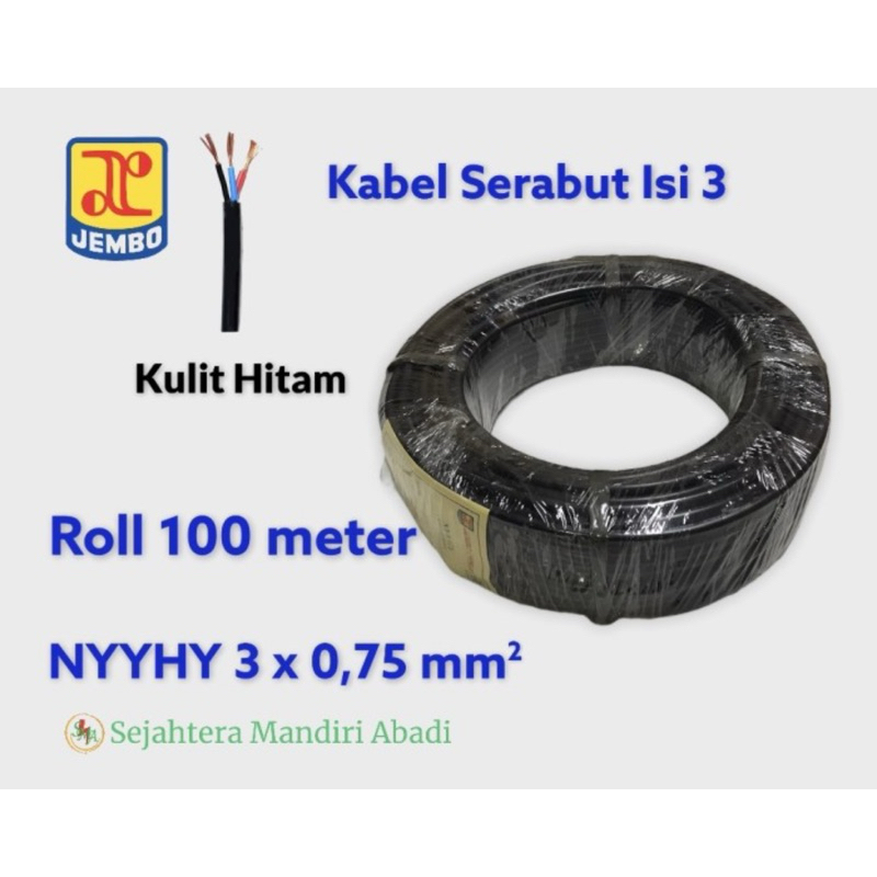 Jual Kabel NYYHY 3x0,75 mm Merek Jembo Kabel Serabut Isi 3 Kulit Hitam ...
