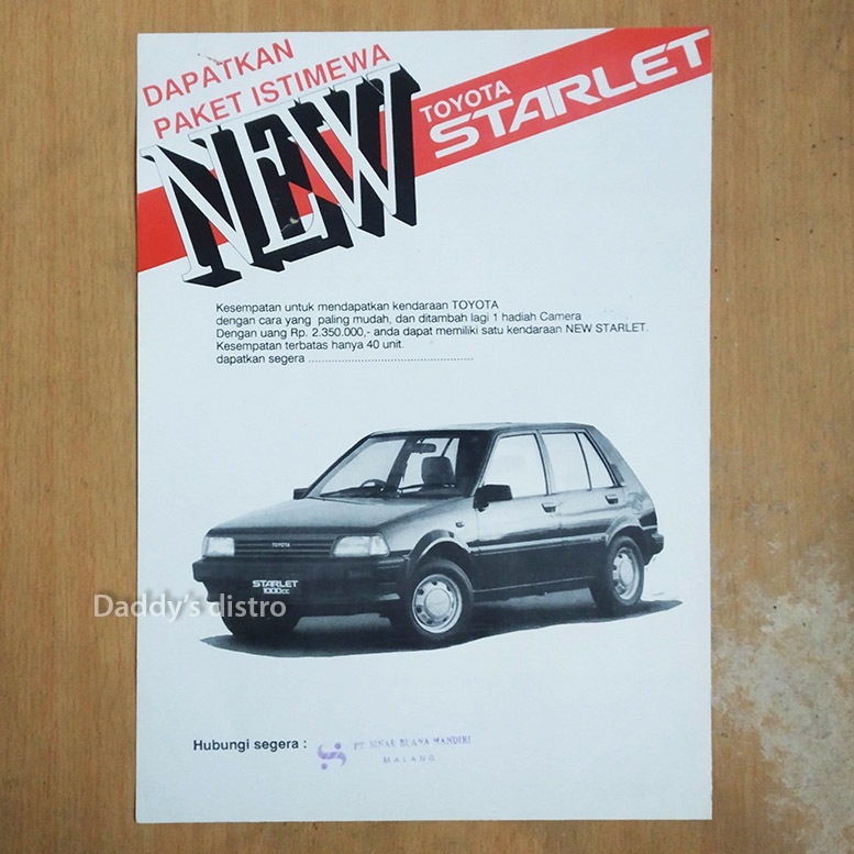 Jual ORIGINAL Brosur mobil New TOYOTA Starlet kotak 1989 ori | Shopee ...