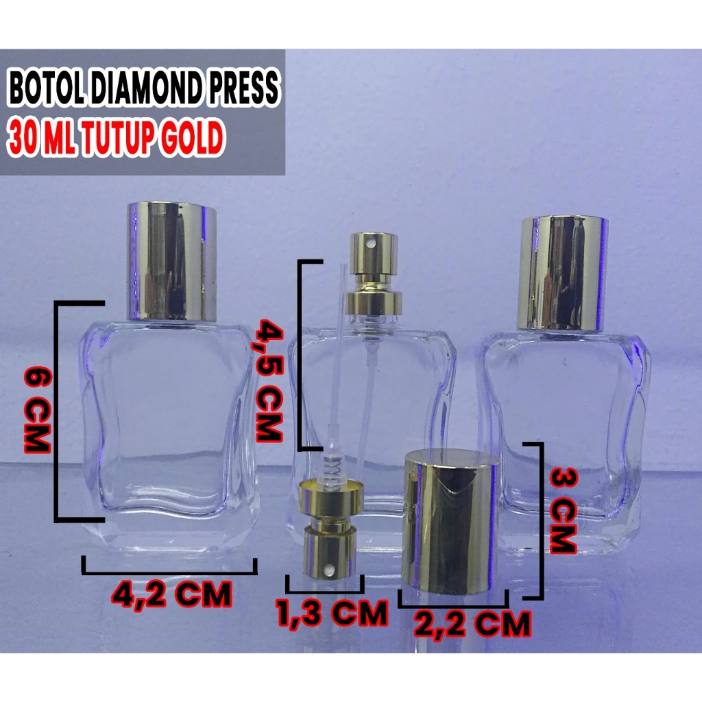 Jual Botol parfum kosong Diamond press 30ml tutup Gold/New Varian/Press ...