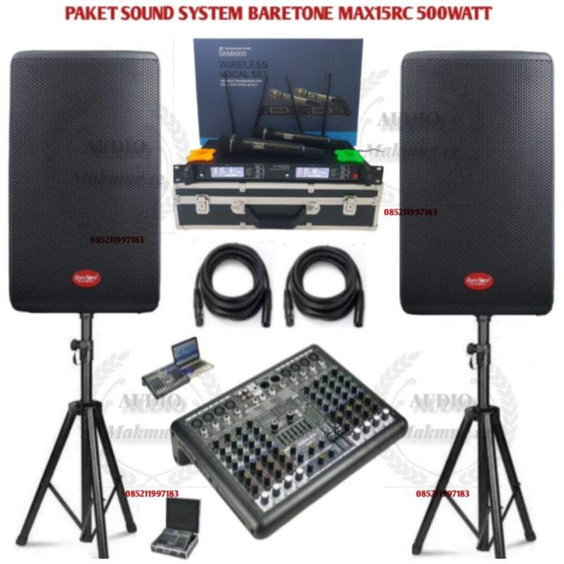 Jual Paket Sound System Baretone MAX15RC 15 Inch 500 Watt Komplit Mixer Ashley SMR8 8 channel ...