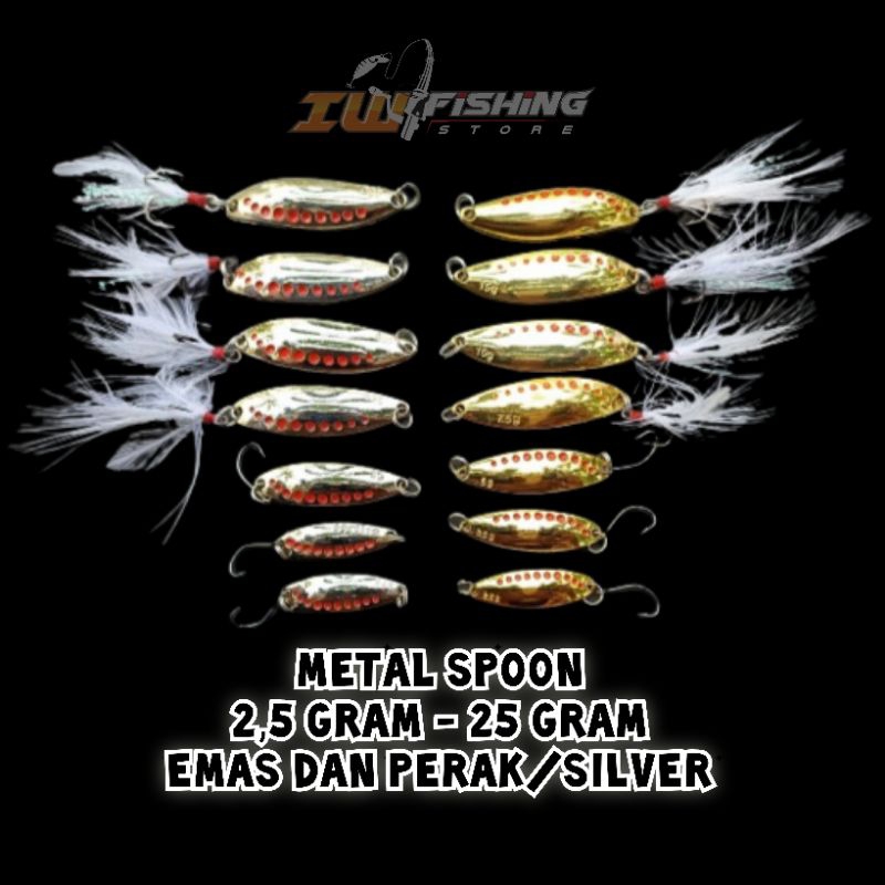 Jual lure spoon warna silver dan gold ukuran 2,5 gram, 3,5 gram, 5 gram ...