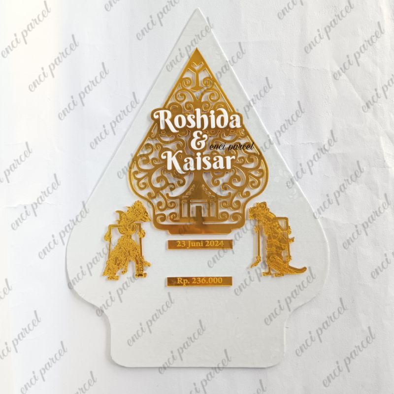 Jual kode 164 gunungan akrilik gold wayang rama sinta frame nama tumpuk ...