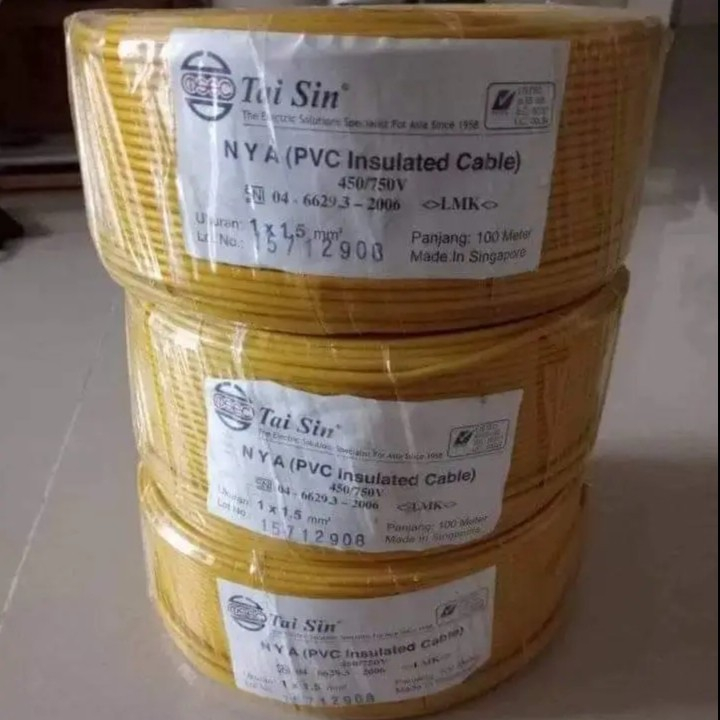 Jual KABEL LISTRIK TAI SIN 1.5mm PANAJANG 100 METER MADE IN SINGAPORE ...