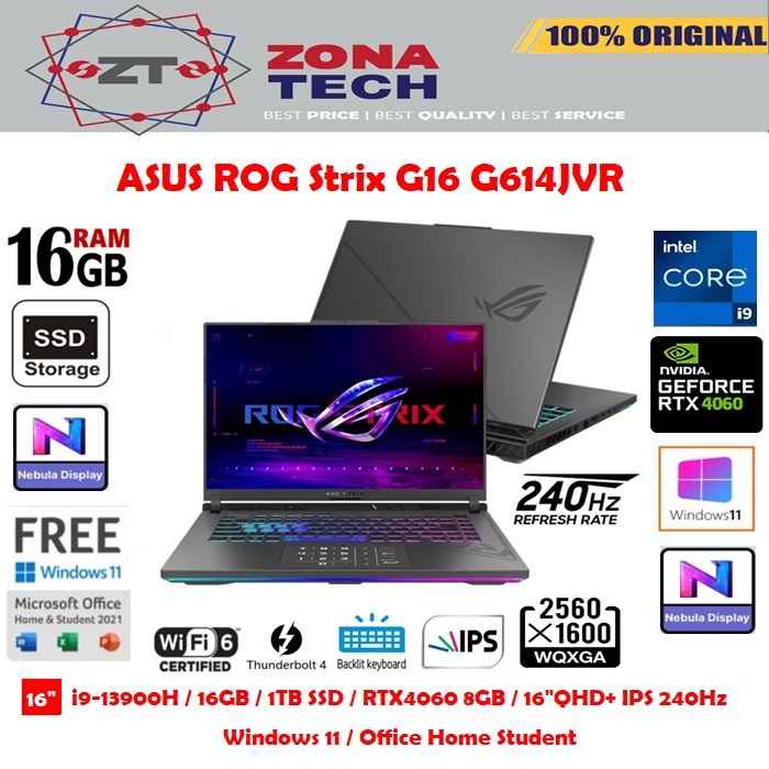 Jual ASUS ROG Strix G16 G614JVR i9-14900HX RTX4060 16GB 1TB SSD 16"QHD+ ...