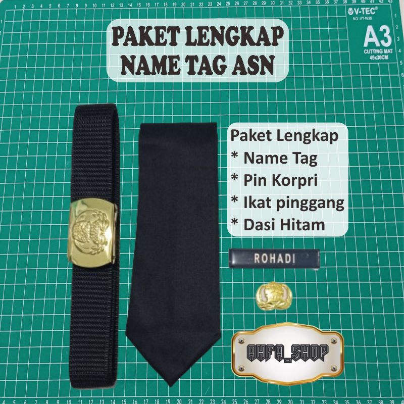 Jual Paket lengkap Name Tag ASN (Ikat pinggang, dasi hitam, Name Tag ...