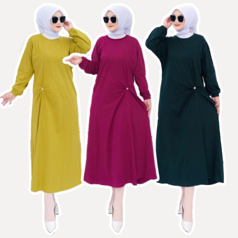 Jual Midi Dress Abaya Katun Combed 20s | Lengan Panjang Batwing Karet ...
