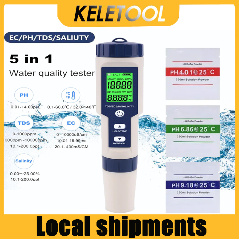 Jual 5 in 1 Alat Tes Ph Ec Tds Salinitas Termometer Pengukur Pengujian ...