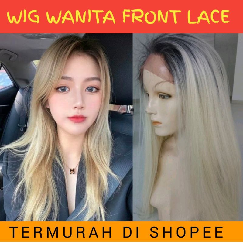 Jual Wig Wanita Rambut Panjang Front Lace Mix Ombre Hitam Putih Gading ...