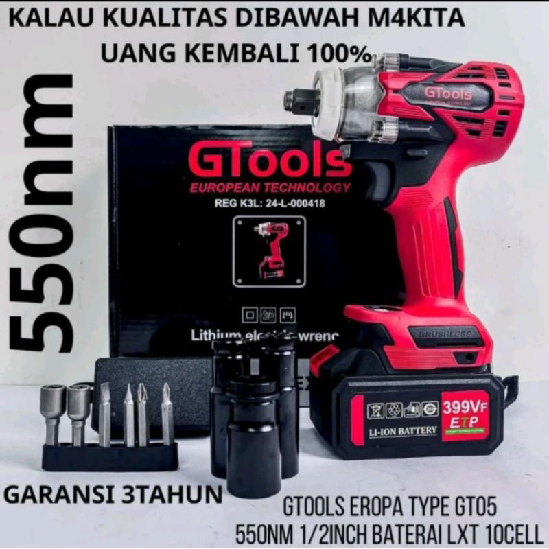 Jual GT05+ Impact wrench Gtools GT05+ 1batrei mesin bor pembuka baut 500Nm 88Vf termurah ...
