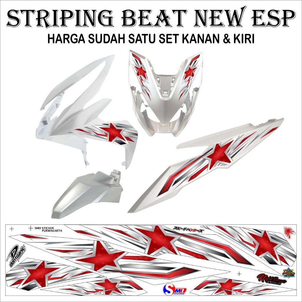 Jual STRIPING VARIASI STICKER HONDA BEAT NEW ESP MOTIF BINTANG RACING ...