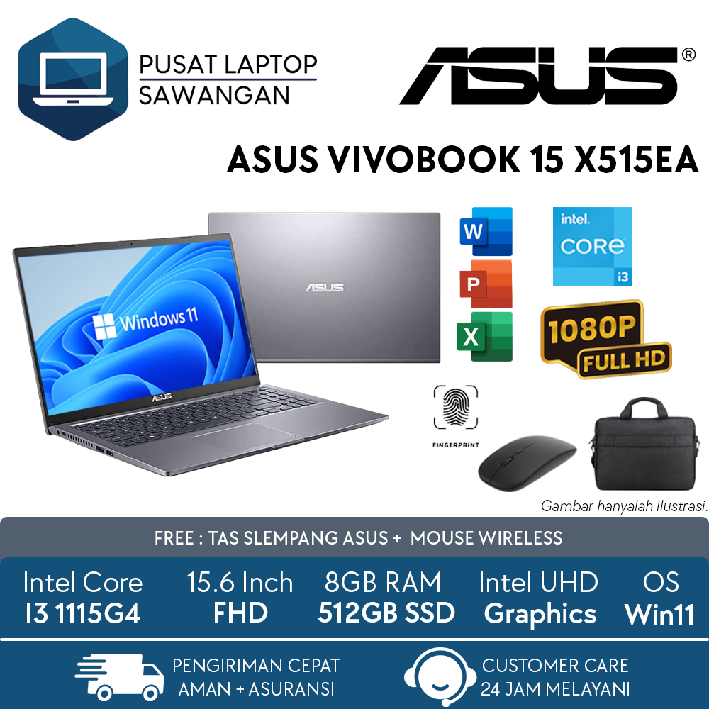 Jual ASUS Vivobook X515EA Intel i3 1115G4 12GB 512GB SSD 15.6 FHD FP Win11Home | Shopee Indonesia