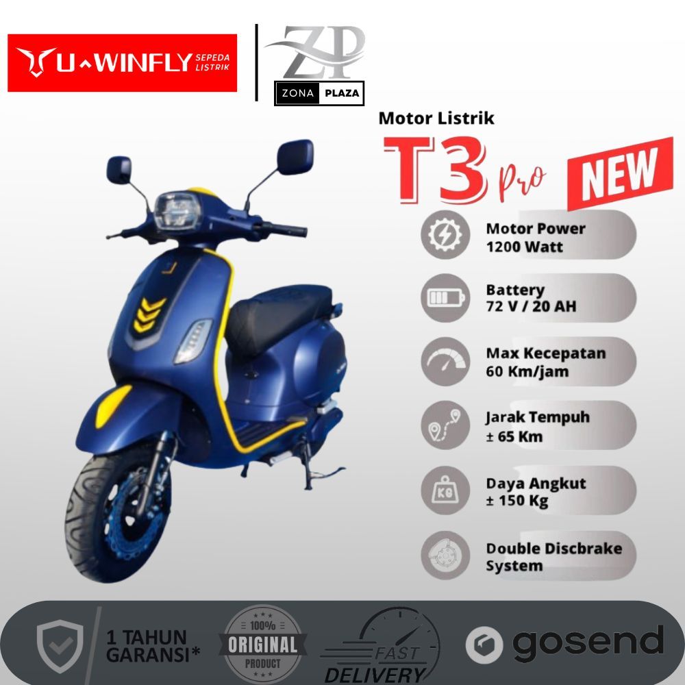 Jual Khusus Instan Kota Bandung Motor Listrik Uwinfly T3 PRO Vespa Baterai 60V20Ah 1200W Garansi ...