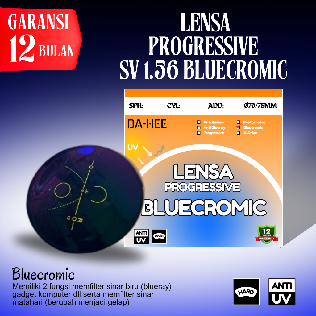 Jual DAHEE - LENSA PROGRESIF MINUS BLUECROMIC (SPH/CYL) HARGA SEPASANG ...