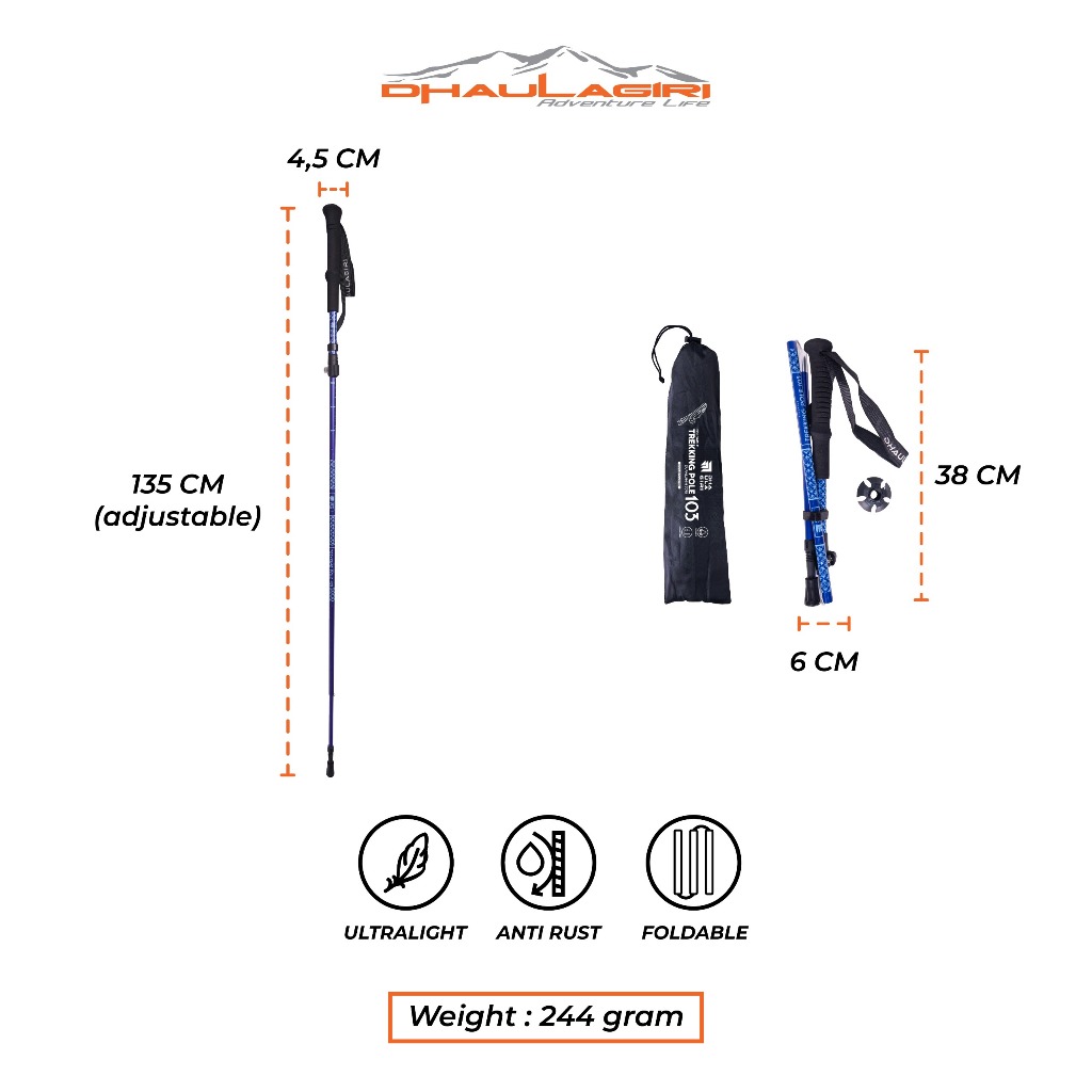Jual Dhaulagiri Trekking pole TP 103 tongkat mendaki gunung lipat ...