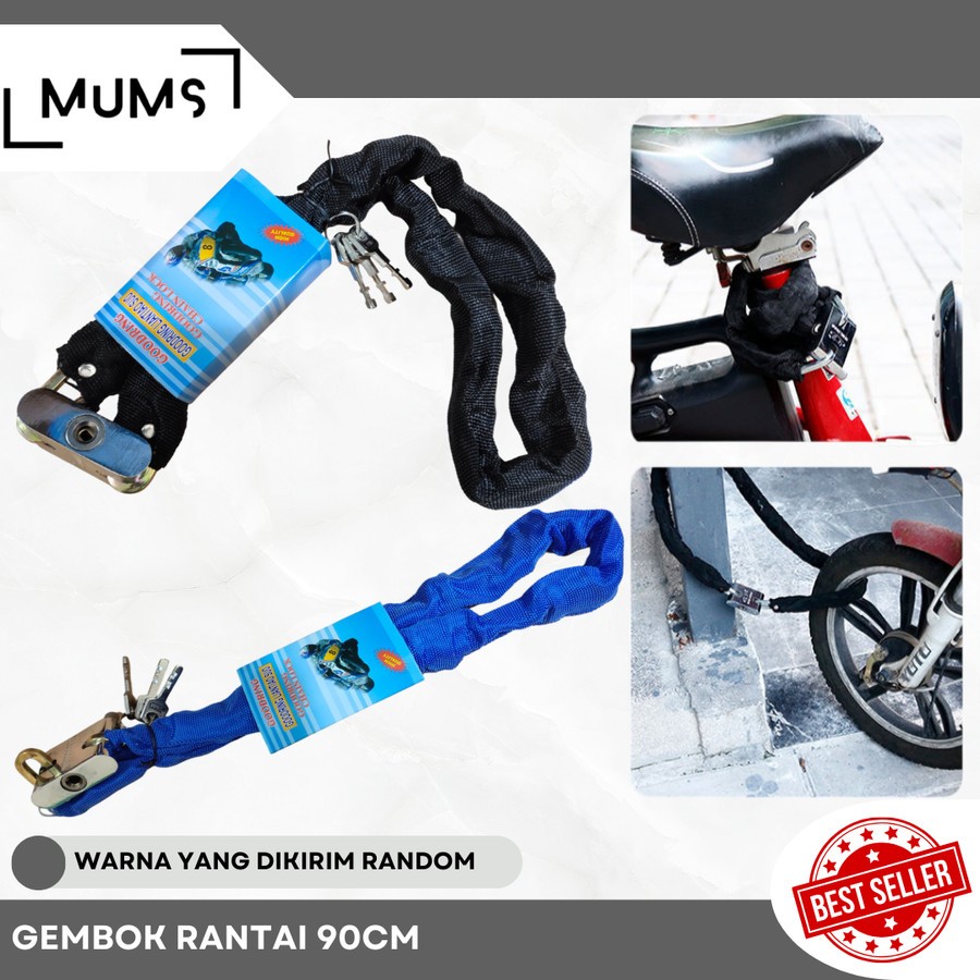 Jual AN22 Gembok Rantai Besi Lapis Kain 90cm Chain Lock 3 Keys / Gembok ...