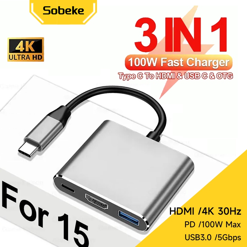 Jual Sobeke HDMI Adapter 3 IN 1 Type c To HDMI Adapter Type c OTG Hub ...