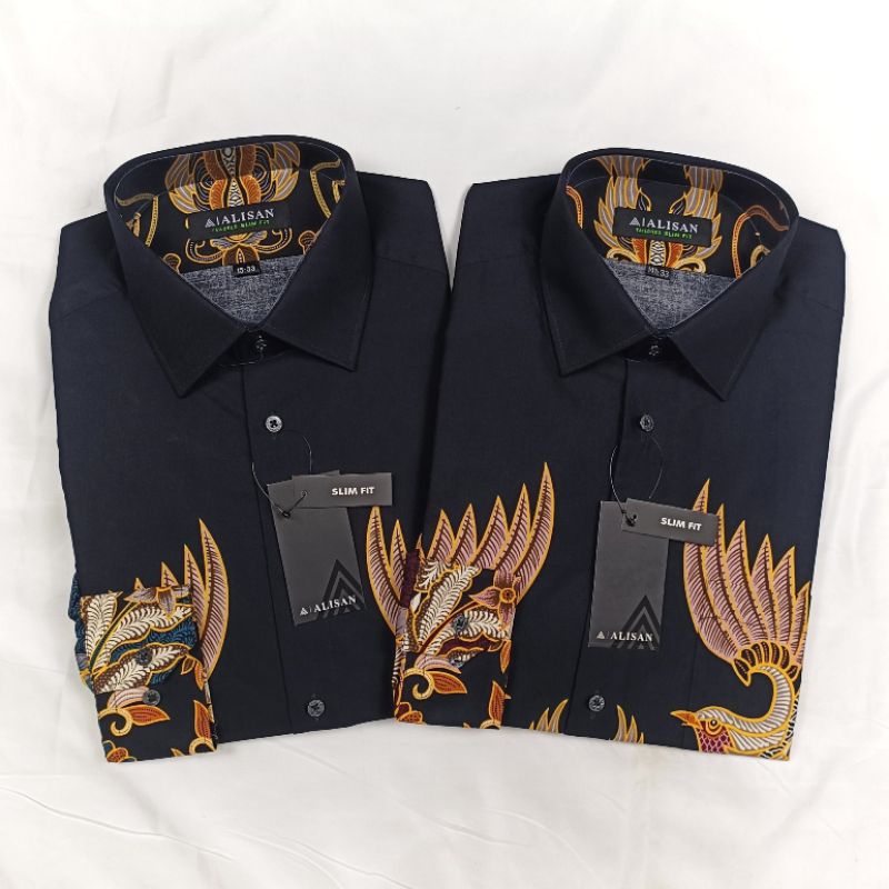 Jual Kemeja Alisan Batik Panjang Slimfit Motif Sayap Burung Coklat Abu ...