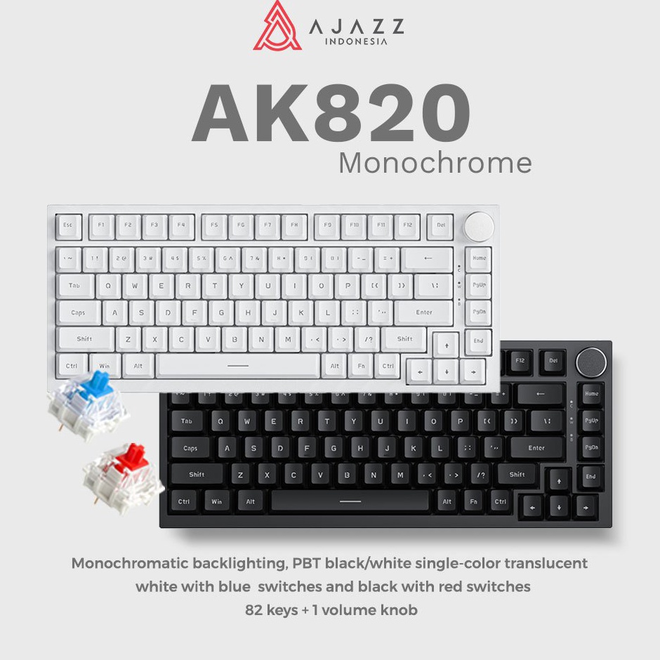 Jual KODE O4G Ajazz AK82 Monochrome 75 Mechanical Keyboard WhiteBlue ...
