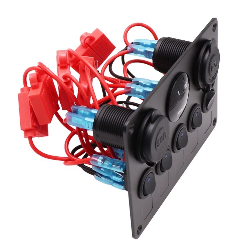 Jual Saklar Panel Mobil Kapal RV Yacht 5 Way USB Voltmeter DC 12/24V 3 ...