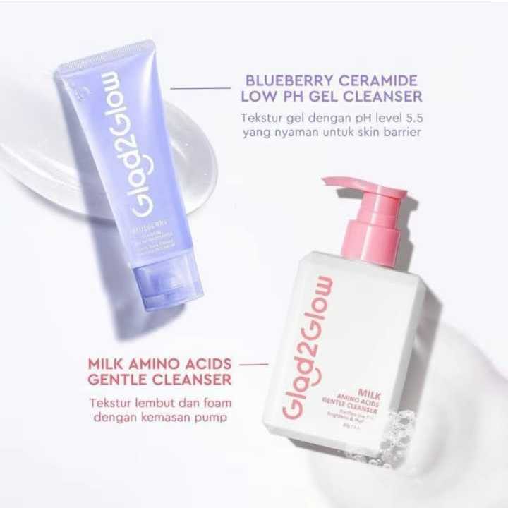 Jual GLAD2GLOW Blueberry Ceramide Low Ph Gel Cleanser 70ml - Glad2Glow Milk Amino Acid Gentle ...