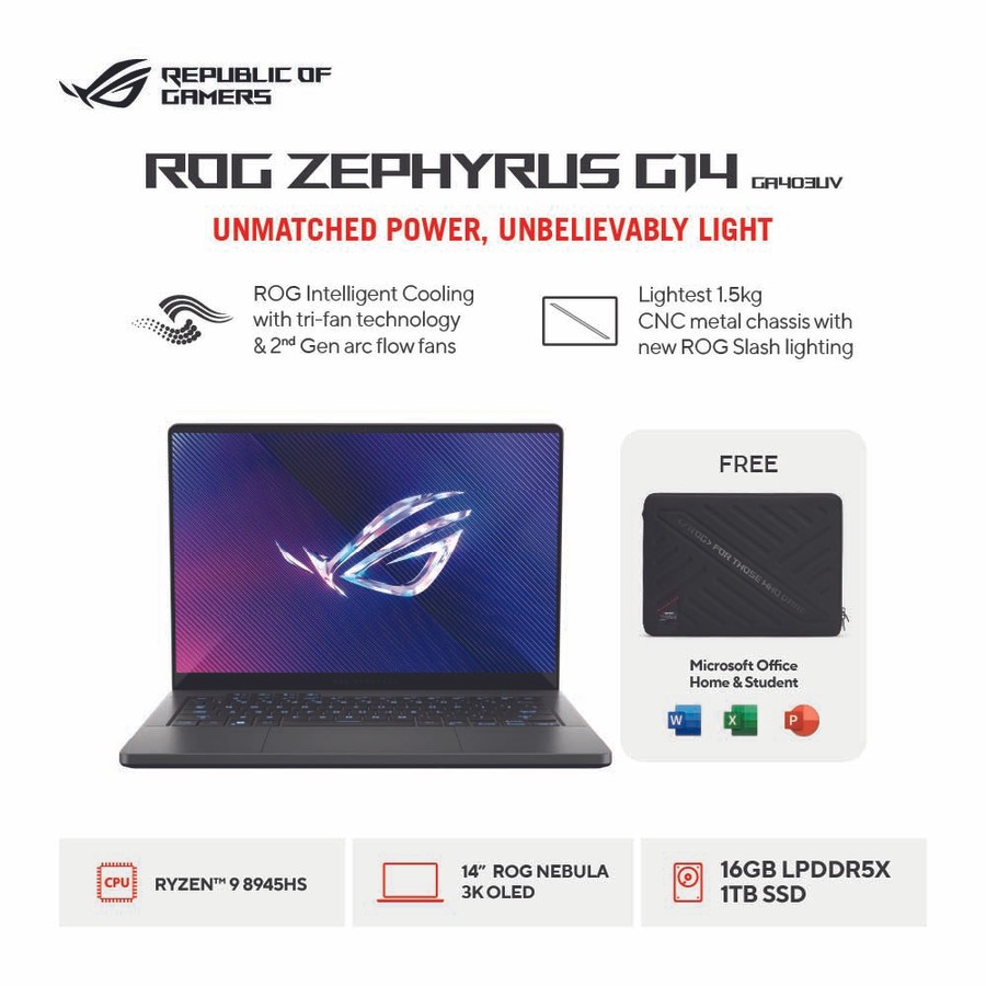 Jual ASUS ROG ZEPHYRUS G14 GA403UV RYZEN 9 8945HS RTX4060 8GB - 32GB ...