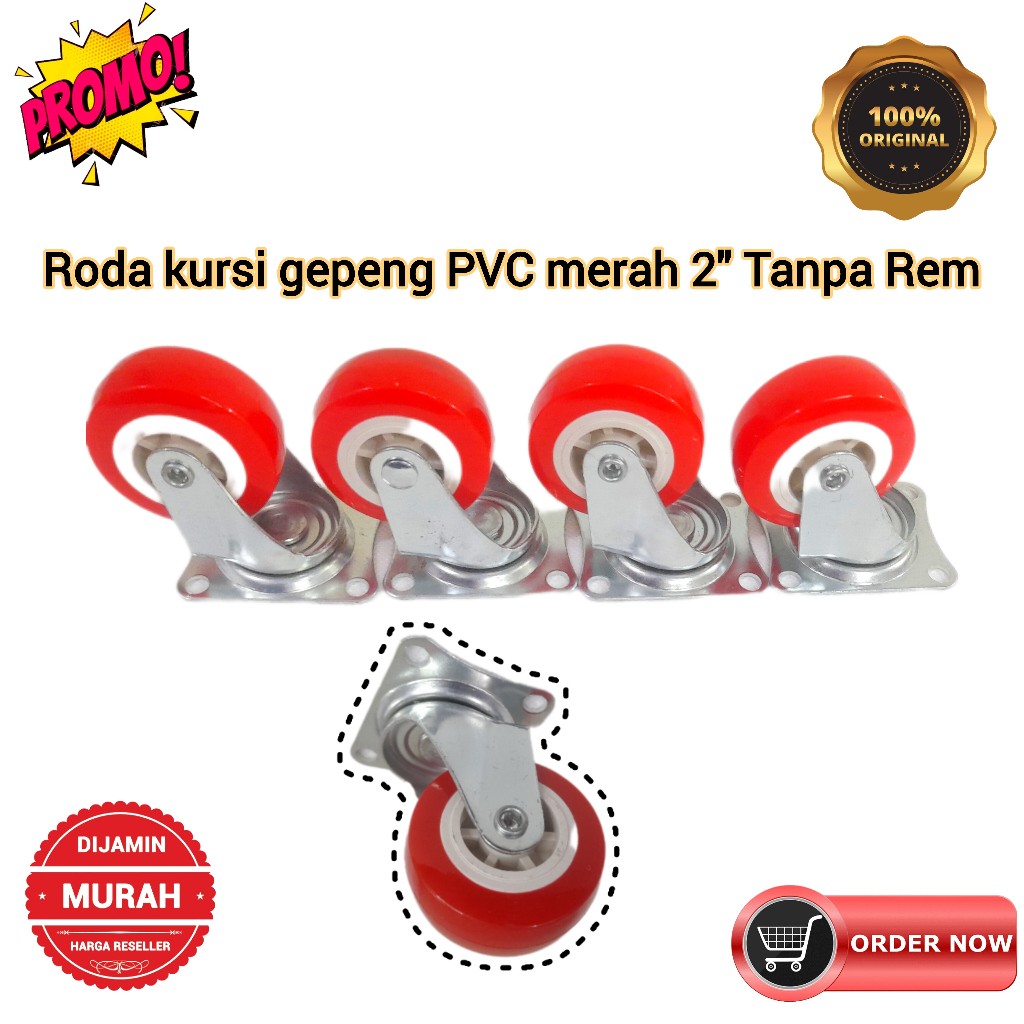 Jual Roda Kursi Gepeng Hidup Tanpa Rem Merah PVC Roda Caster Kaster ...