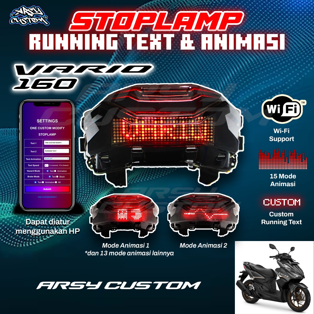 Jual Stoplamp Running Vario 160 Text Animasi Lampu LED Rem Variasi Lampu Rem Motor 2022 2023 ...