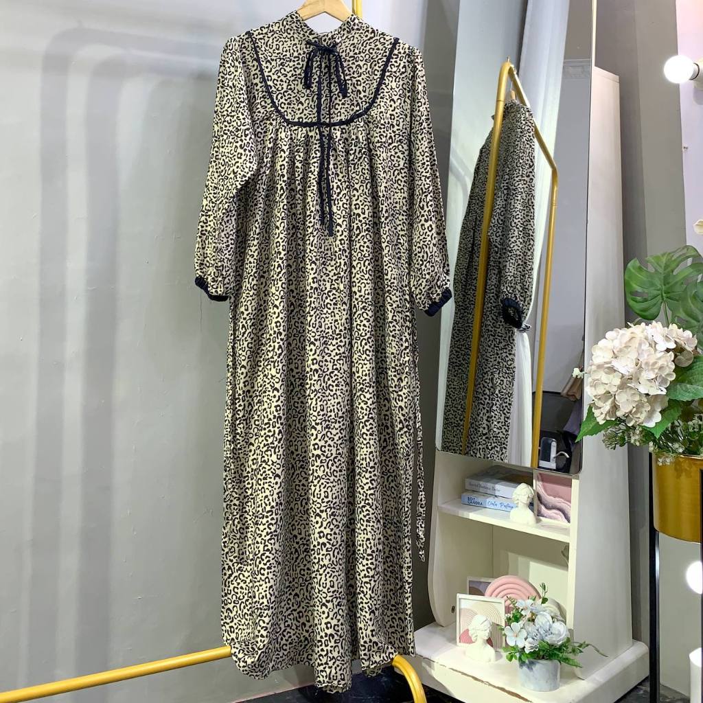 Jual Faradina Exclusive Listya Dress Gamis Motif Premium Aksen List Busui Friendly Samping ...