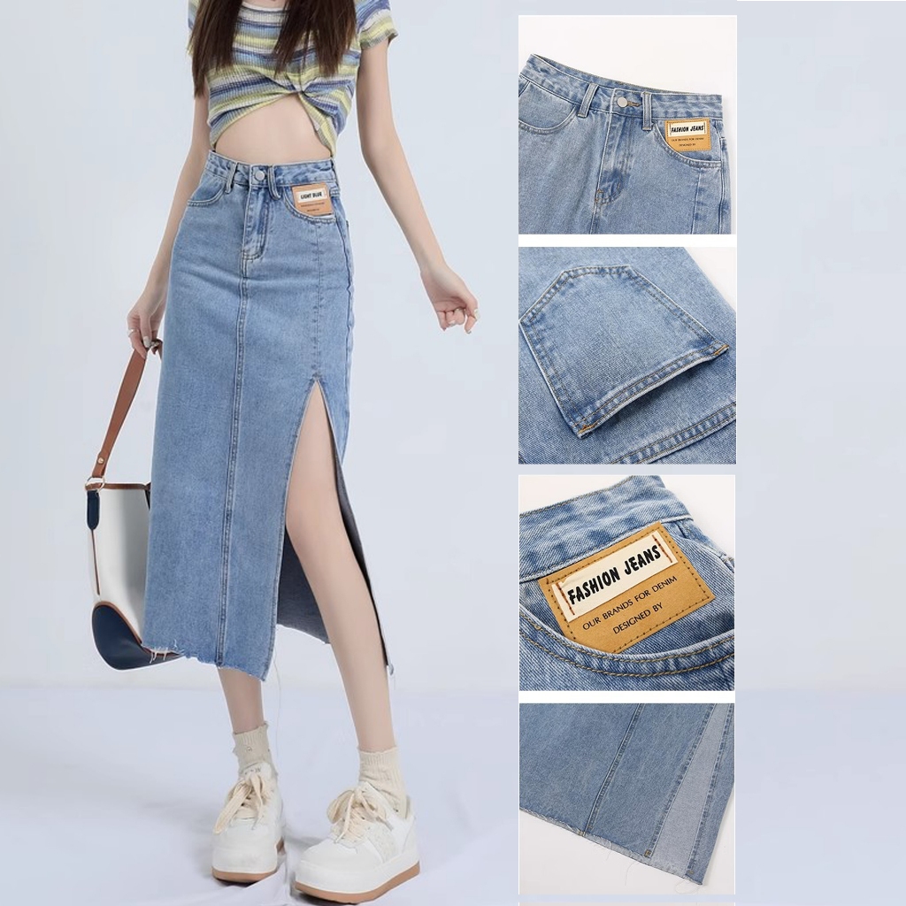 Jual Rok jeans panjang korean style Highwaist Rok Jeans Fashion ...