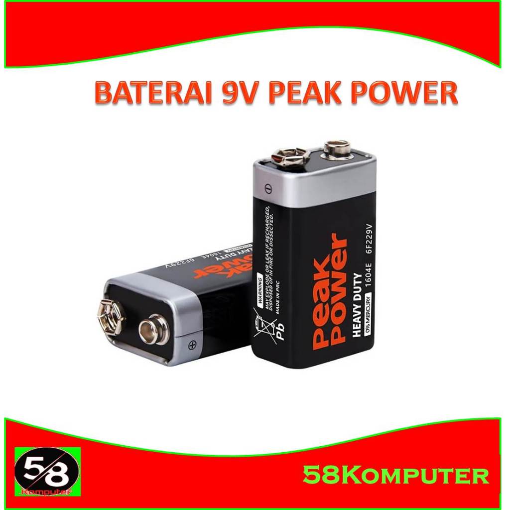 Jual Baterai Kotak 9Volt Peak Power Supply 6F22 Heavy Duty Baterai ...