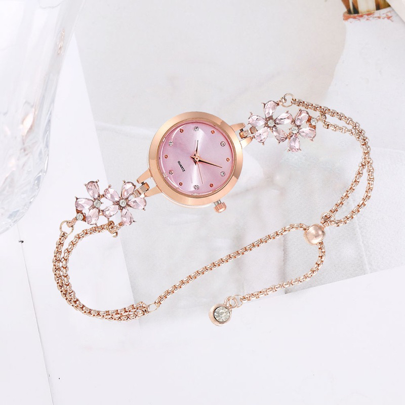 Jual Jam Tangan Wanita Tali Serut Model 2 Rantai Permata Polos Jam ...