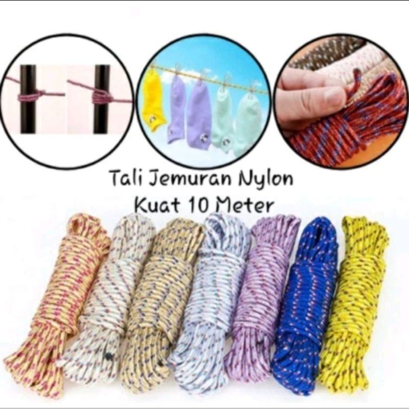 Jual Tali Tambang Jemuran Pakaian Baju Bahan Nilon 10 meter Nylon Kuat ...