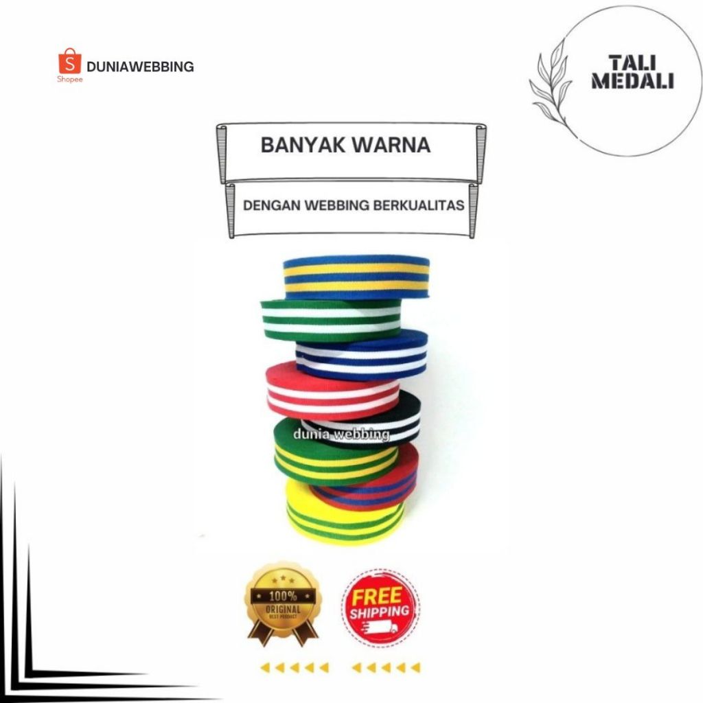 Jual Pita Tali Mendali 3 cm x 28 Yard | Tali Medali Stripe 5 Warna ...