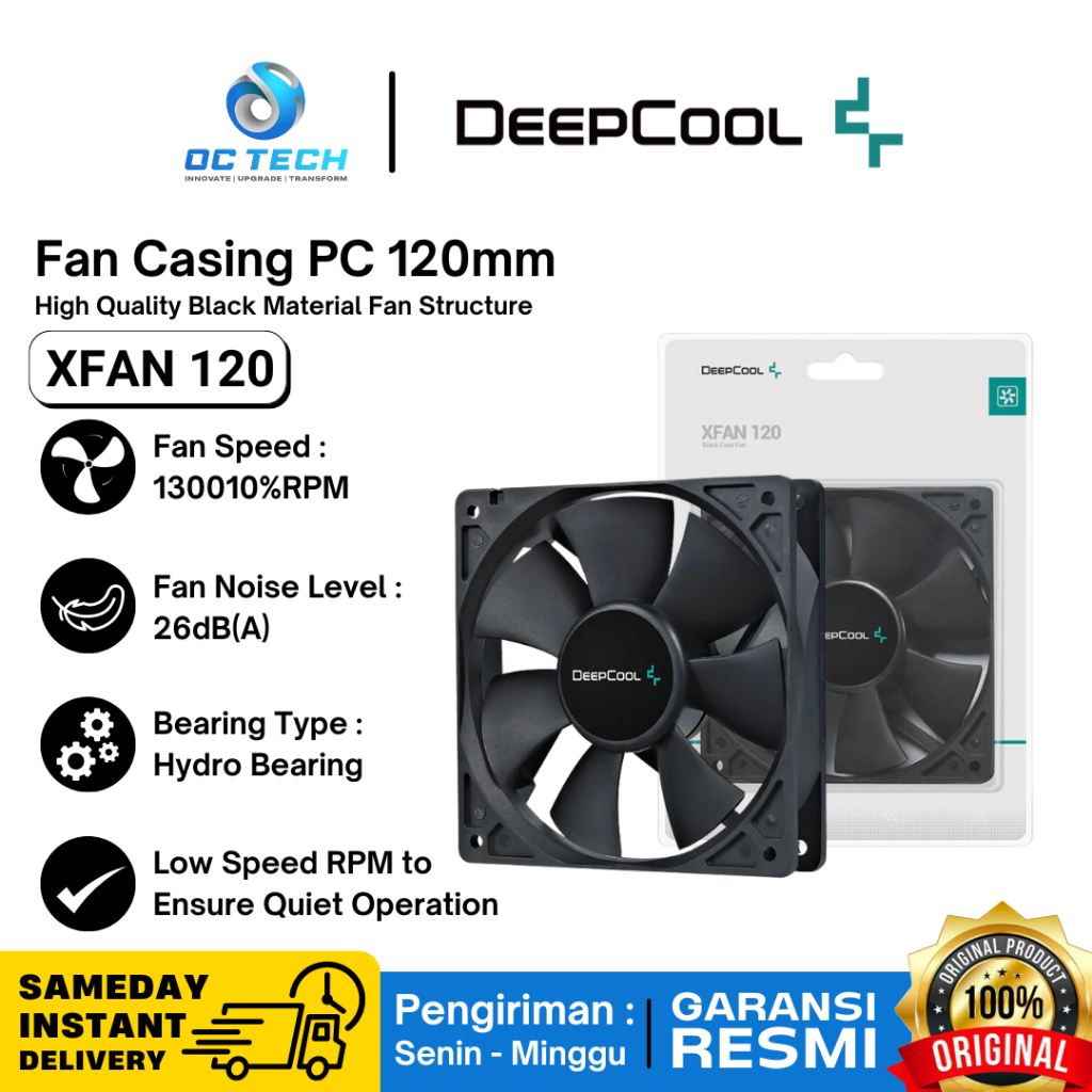 Jual DEEPCOOL XFAN 12cm XFAN120 120 120mm BLACK hydro bearing fan ...