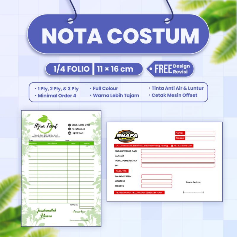 Jual Cetak Nota Custom Ukuran 1/4 Free Desain Custom Nama Toko | Shopee ...