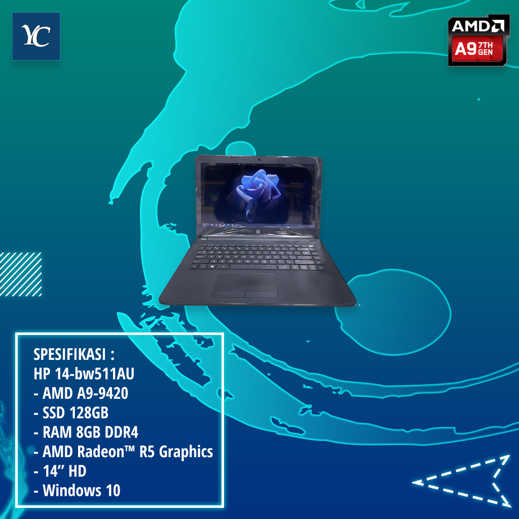 Jual LAPTOP HP 14-bw511AU AMD A9-9420 RAM 8GB SSD 128GB HITAM (SECOND ...