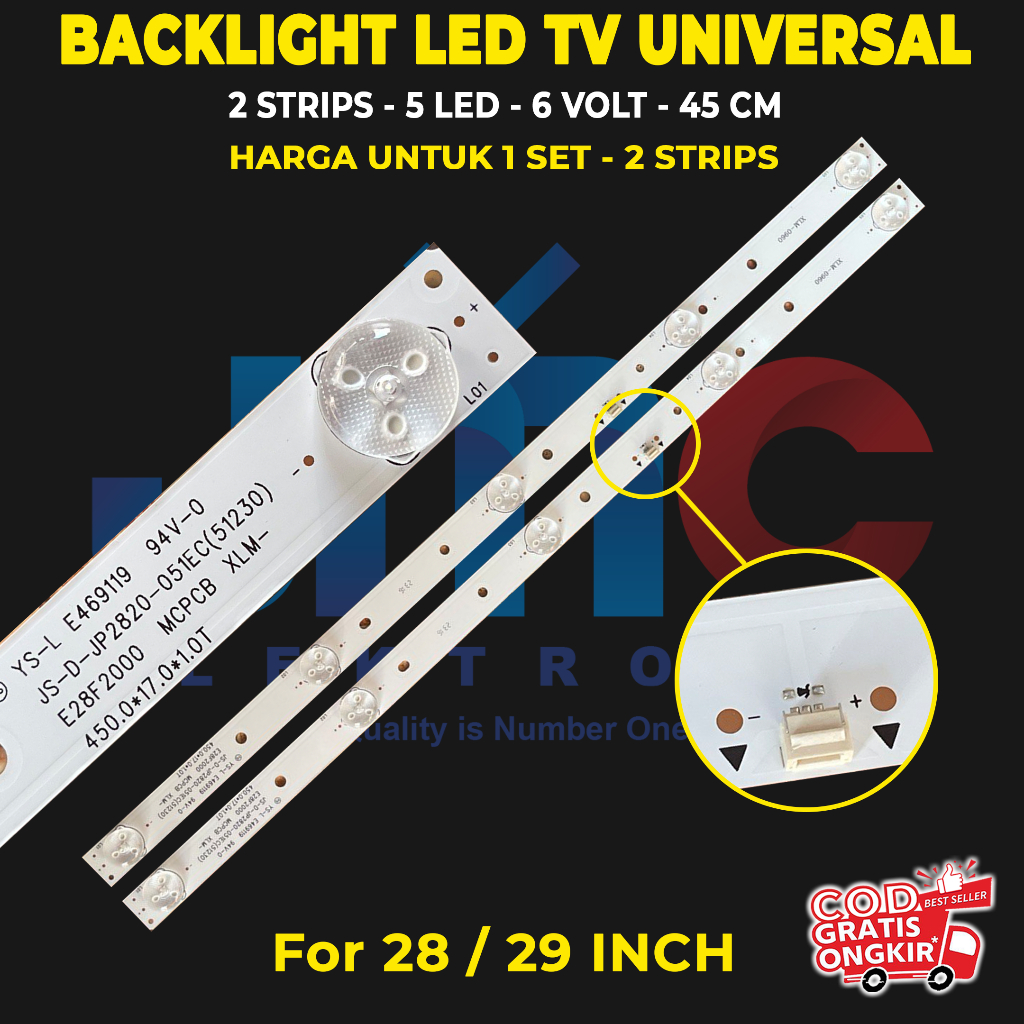 Jual Backlight TV UNIVERSAL UNTUK 28 Inch atau 29 inch 5k 5led/strip 6v ...