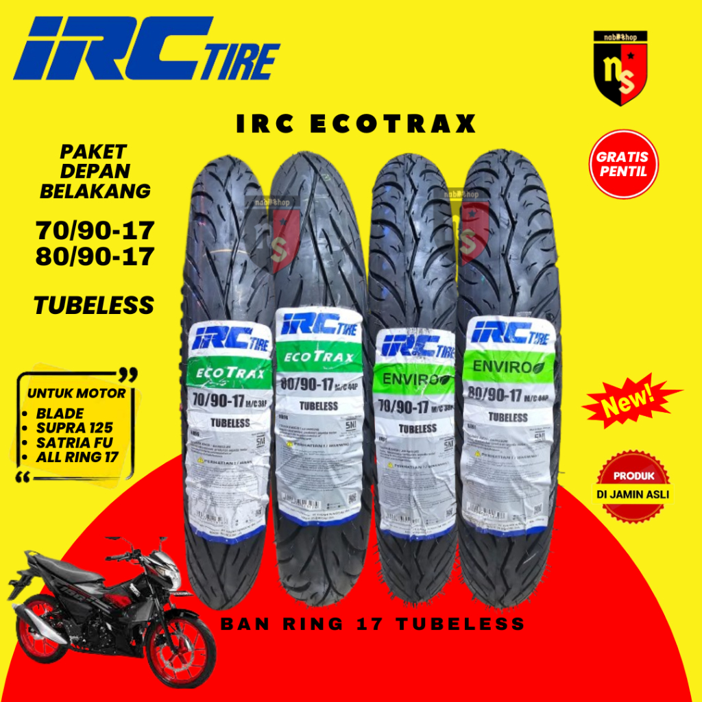 Jual Paket Ban IRC Enviro 70/90 dan 80/90 Ring 17 Bonus Pentil Tubeless | Shopee Indonesia
