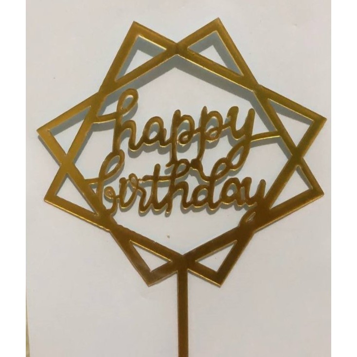 Jual cake topper HBD acrylic gold | Shopee Indonesia