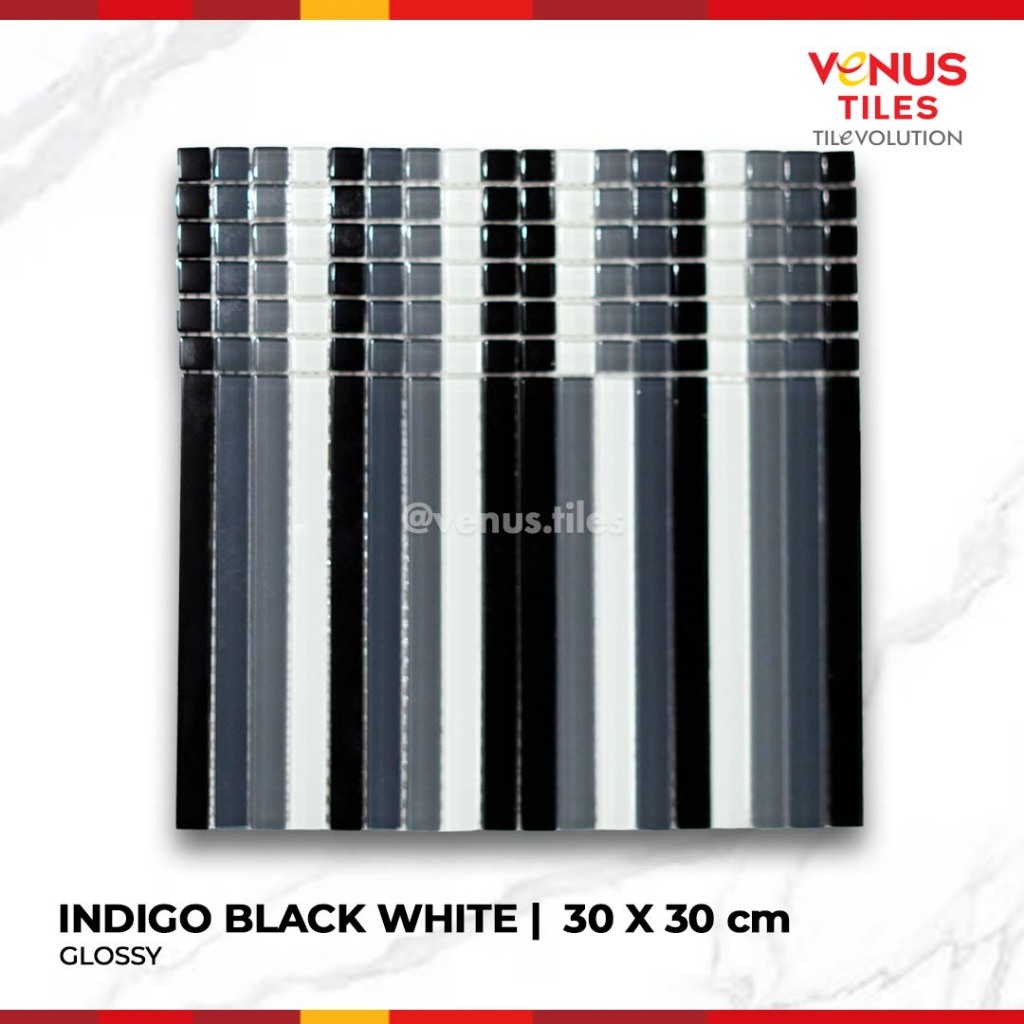 Jual KERAMIK DINDING MOZAIK VENUS MOSAIC INDIGO BLACK WHITE 30X30 CM ...