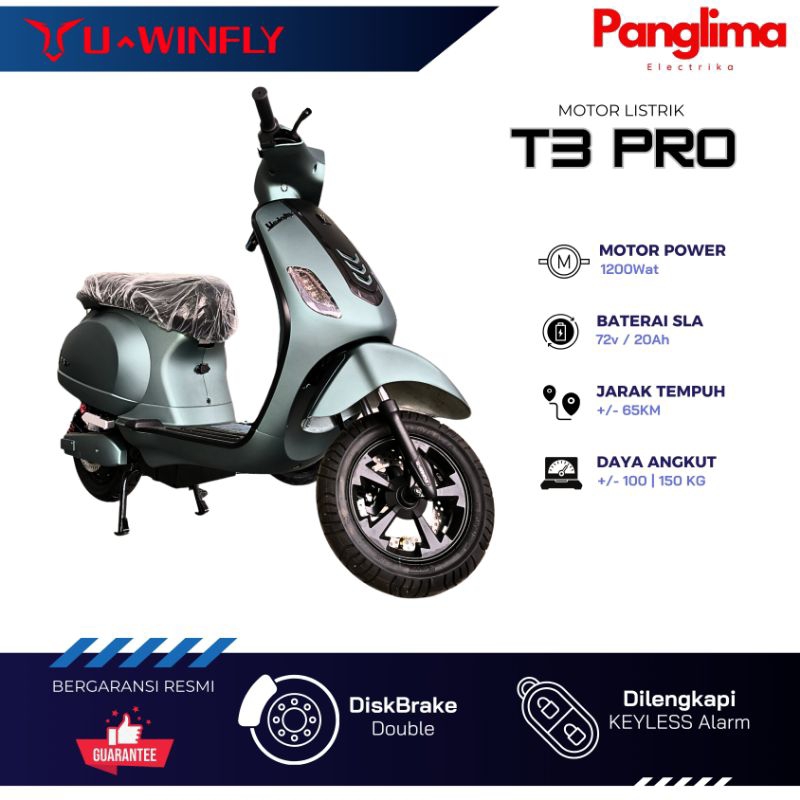 Jual Motor Listrik Uwinfly T3 Pro 1200Watt | Warna Hijau Army | Double Disk | Bisa untuk ...