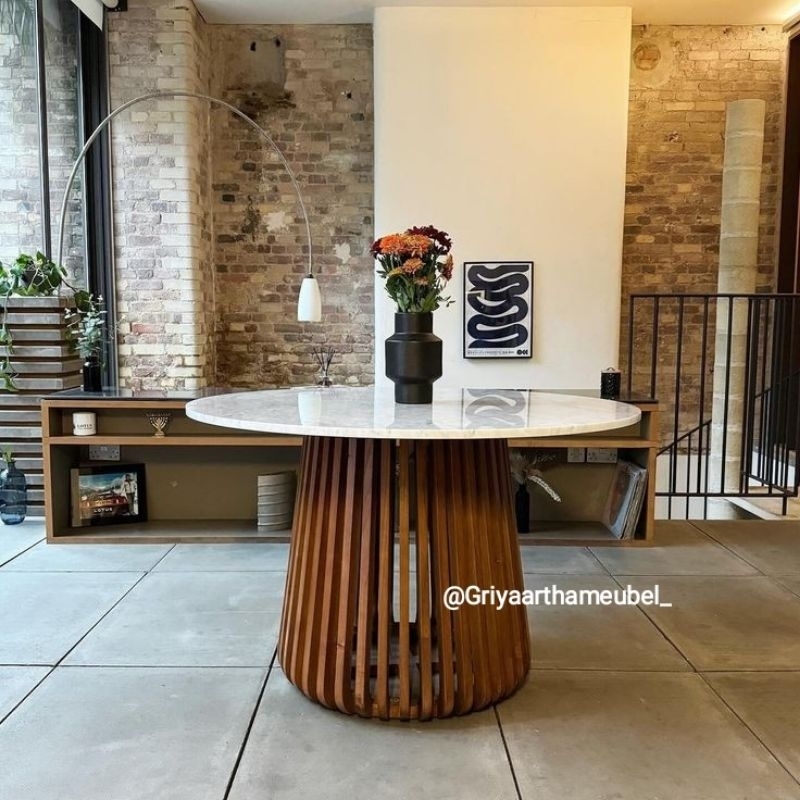 Jual meja bundar kayu jati top marmer carara | Shopee Indonesia