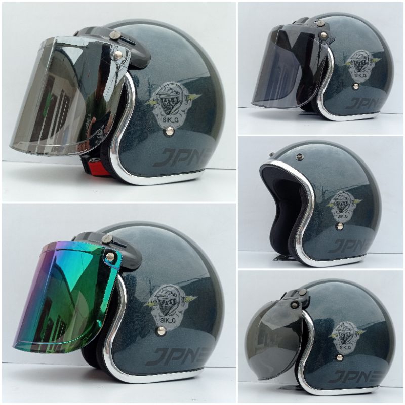 Jual Helm JPN Abu All grey metalik list chrome | Shopee Indonesia